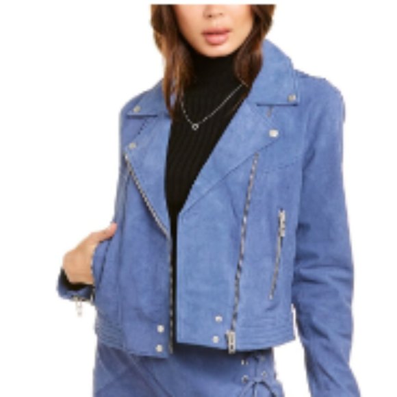 Blank NYC | Jackets & Coats | Blank Nyc Blue Suede Moto Jacket Size M ...